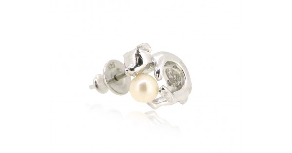 HK191~ Dog Shaped Silver Earring With Akoya Pearl